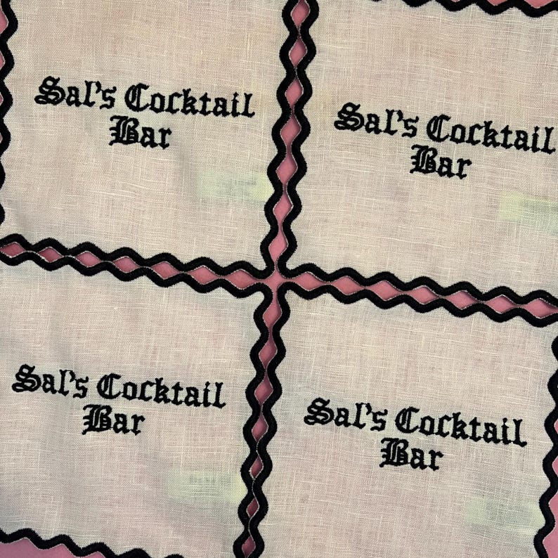 Custom Embroidered Name and Icon Linen Cocktail Napkins - Etsy