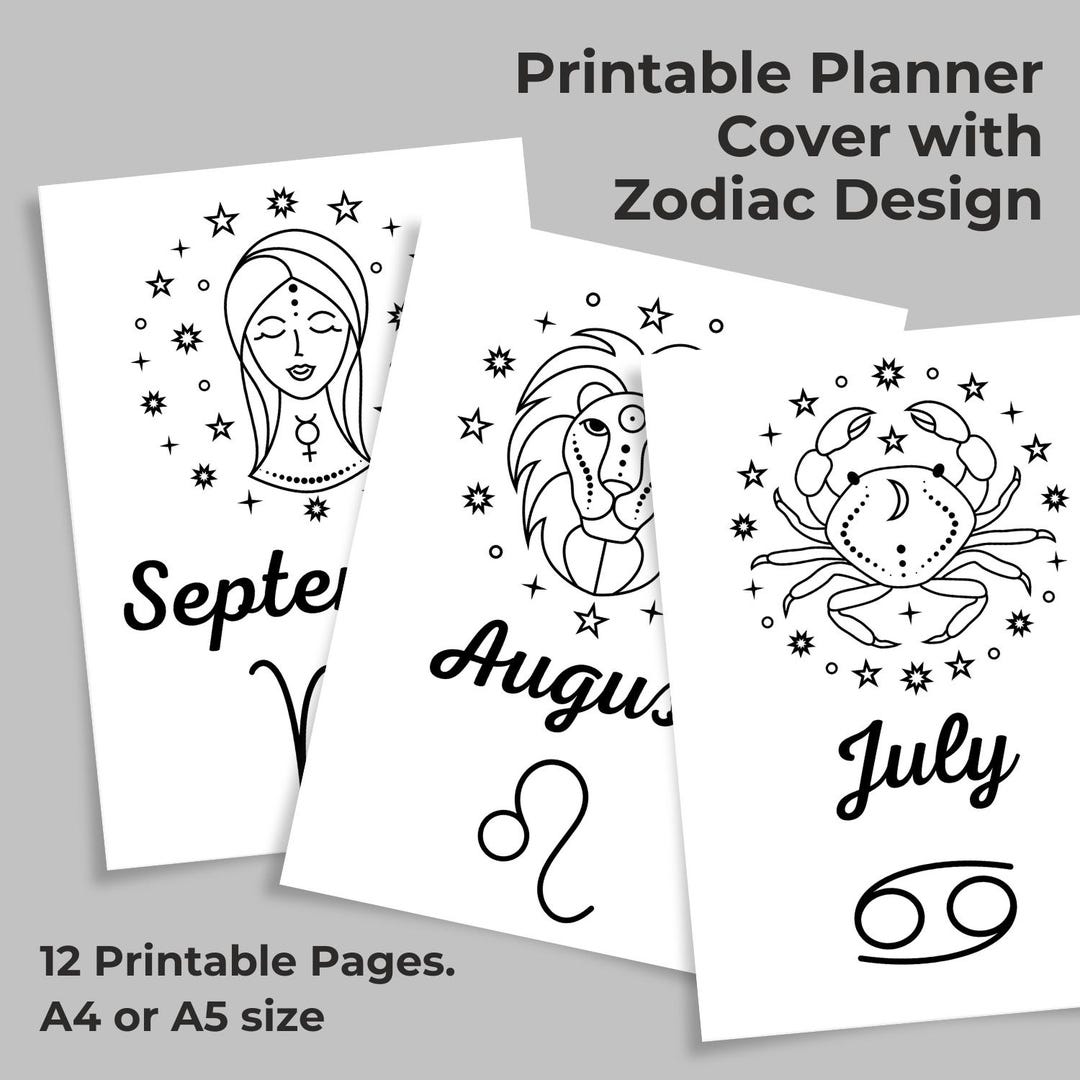 Printable Planner Cover With Zodiac Design-12 Astrology Covers PACK-12 ...