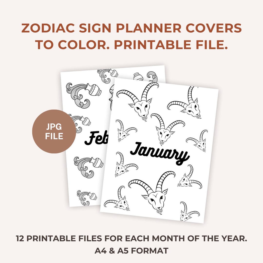 12 Month Title Pages With Zodiac Design to Print and Color-12 Zodiac ...