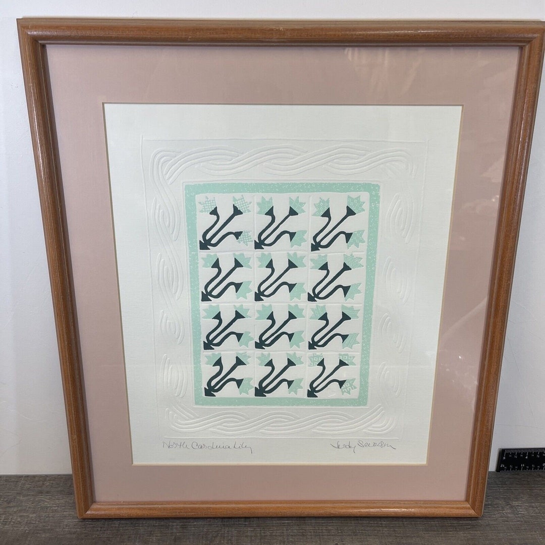 RARE Orig Judy Severson Hand Signed North Carolina Lily Quilt Framed ...