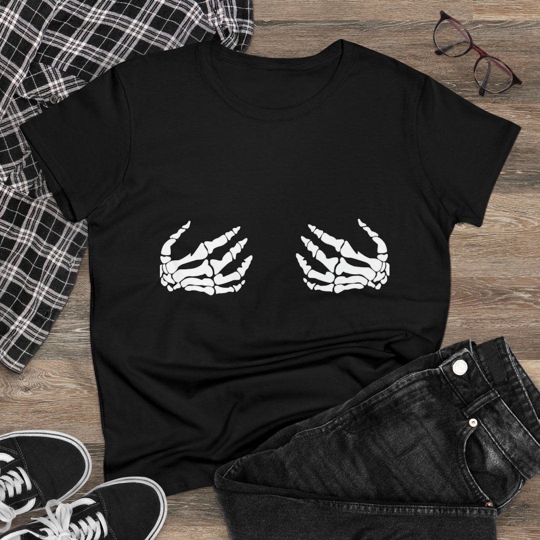 T-shirt With Skeleton Hands Print for Women. Casual T-shirt for ...