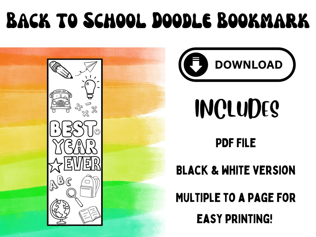 Back to School Doodle Bookmark - Etsy