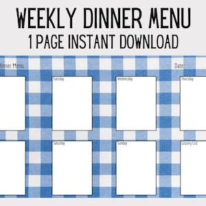 Printable Weekly Dinner Menu Template, Weekly Meal Planning Template ...
