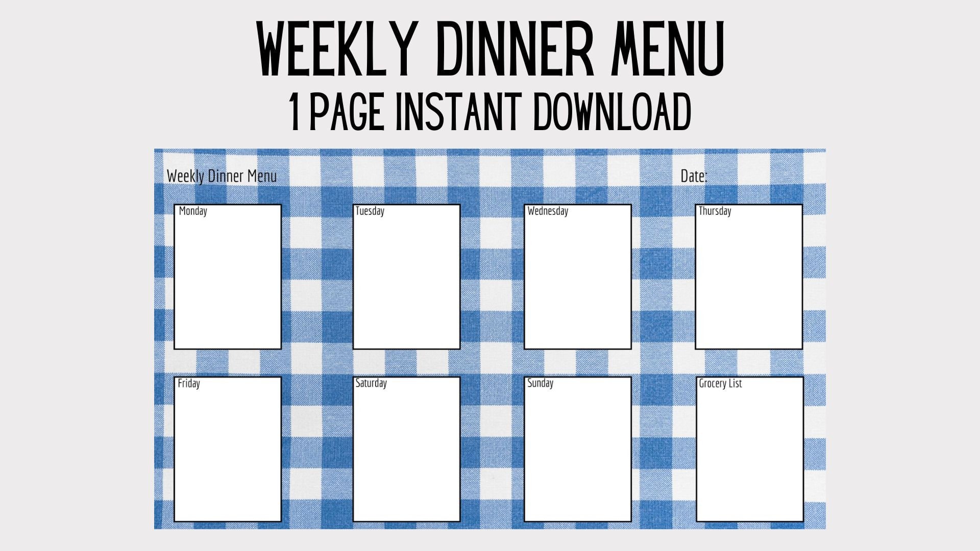 Printable Weekly Dinner Menu Template, Weekly Meal Planning Template ...