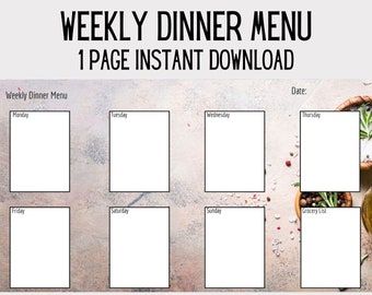 Printable Weekly Dinner Menu Template, Weekly Meal Planning Template ...