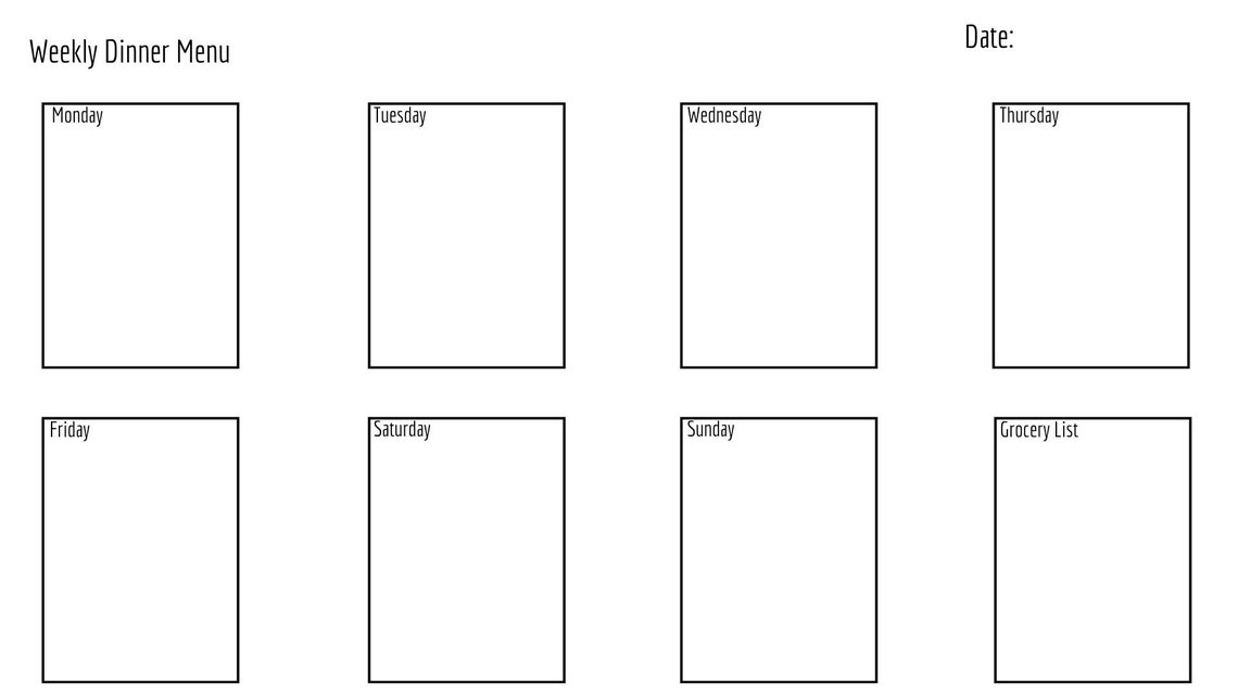 Printable Weekly Dinner Menu Template, Weekly Meal Planning Template ...