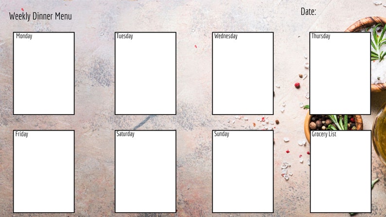 Printable Weekly Dinner Menu Template, Weekly Meal Planning Template ...