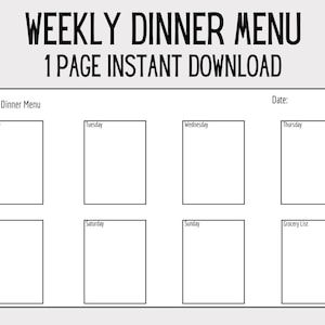 Printable Weekly Dinner Menu Template Weekly Meal Planning - Etsy