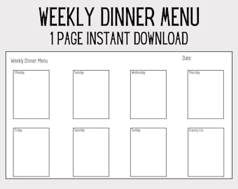 Printable Weekly Dinner Menu Template, Weekly Meal Planning Template ...
