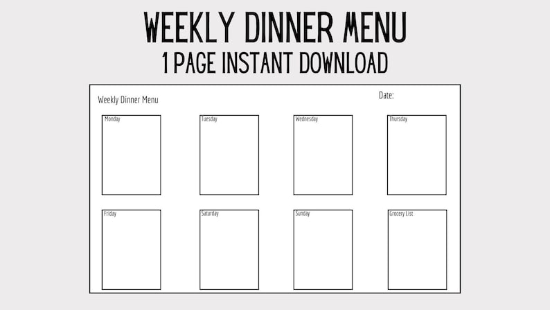 Printable Weekly Dinner Menu Template, Weekly Meal Planning Template ...