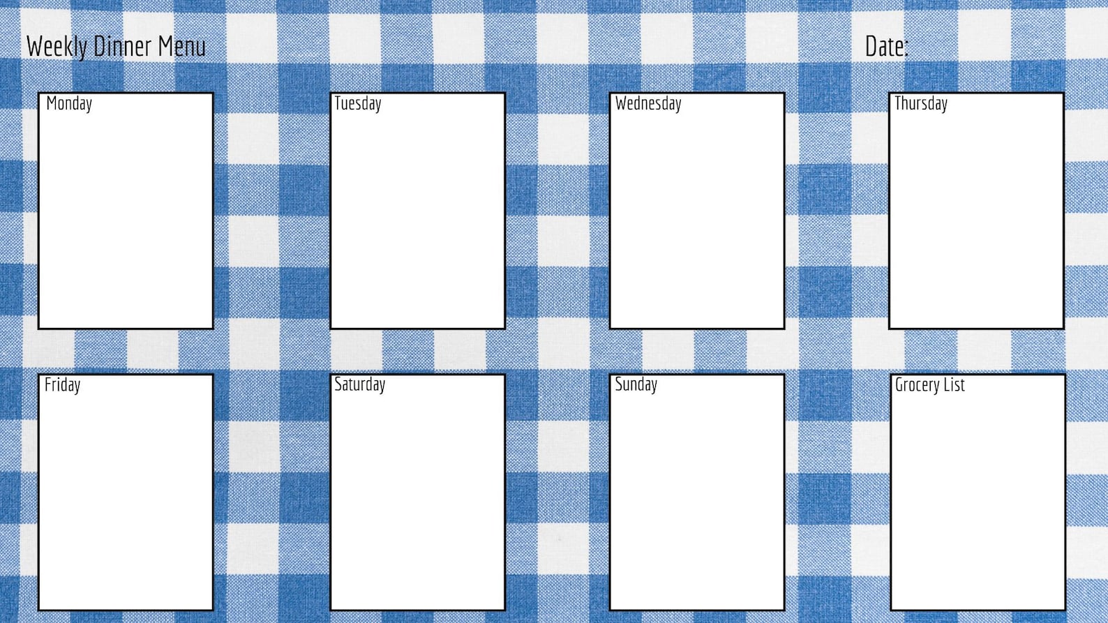 Printable Weekly Dinner Menu Template, Weekly Meal Planning Template ...