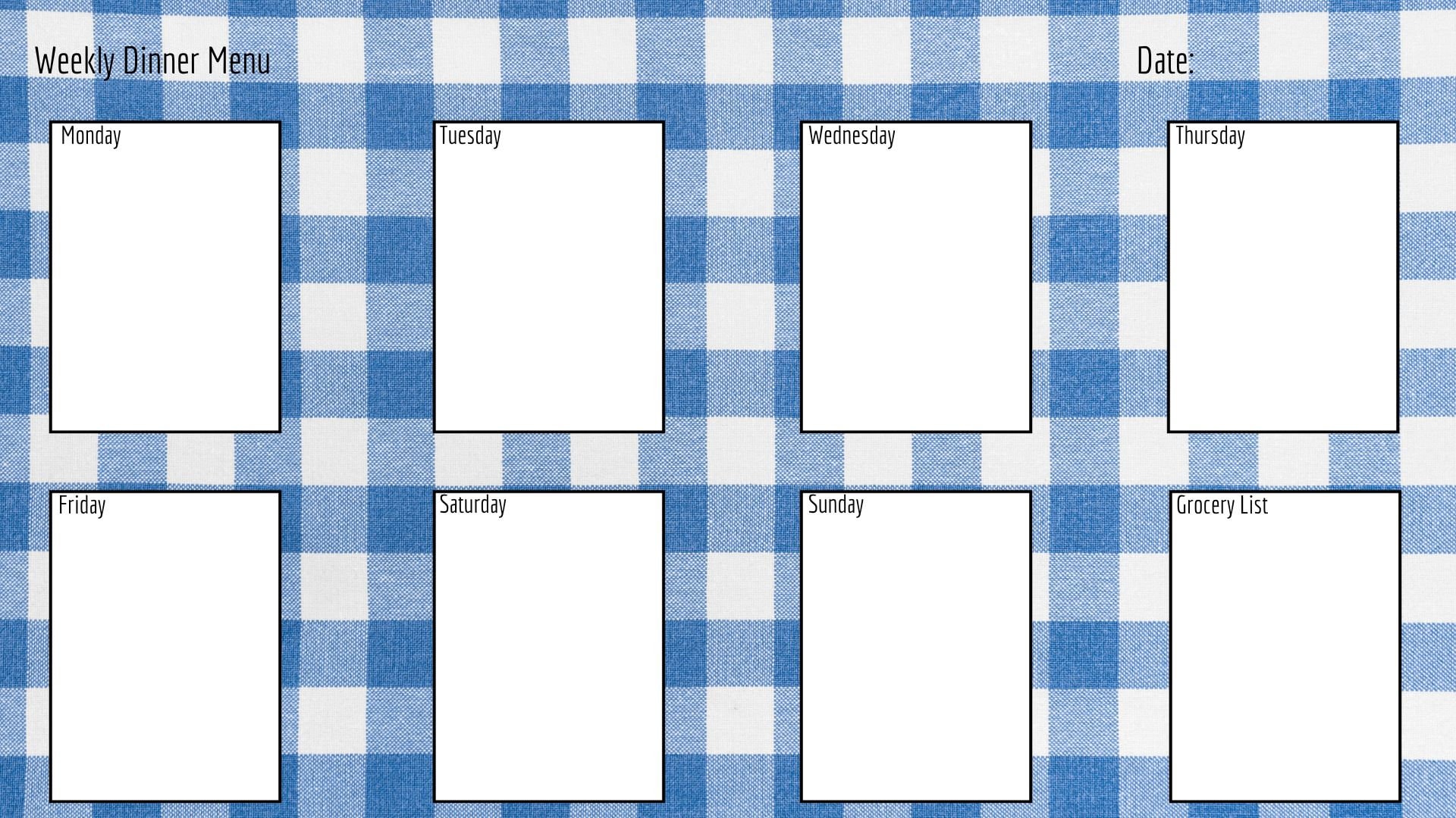 Printable Weekly Dinner Menu Template, Weekly Meal Planning Template ...