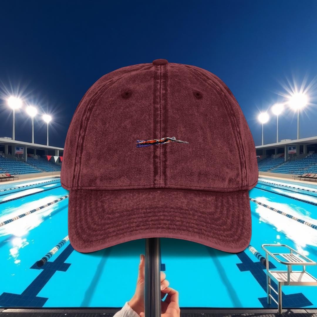 Embroidered Vintage Cap, Swimming Enthusiast Gift, Swim Design, Sporty ...