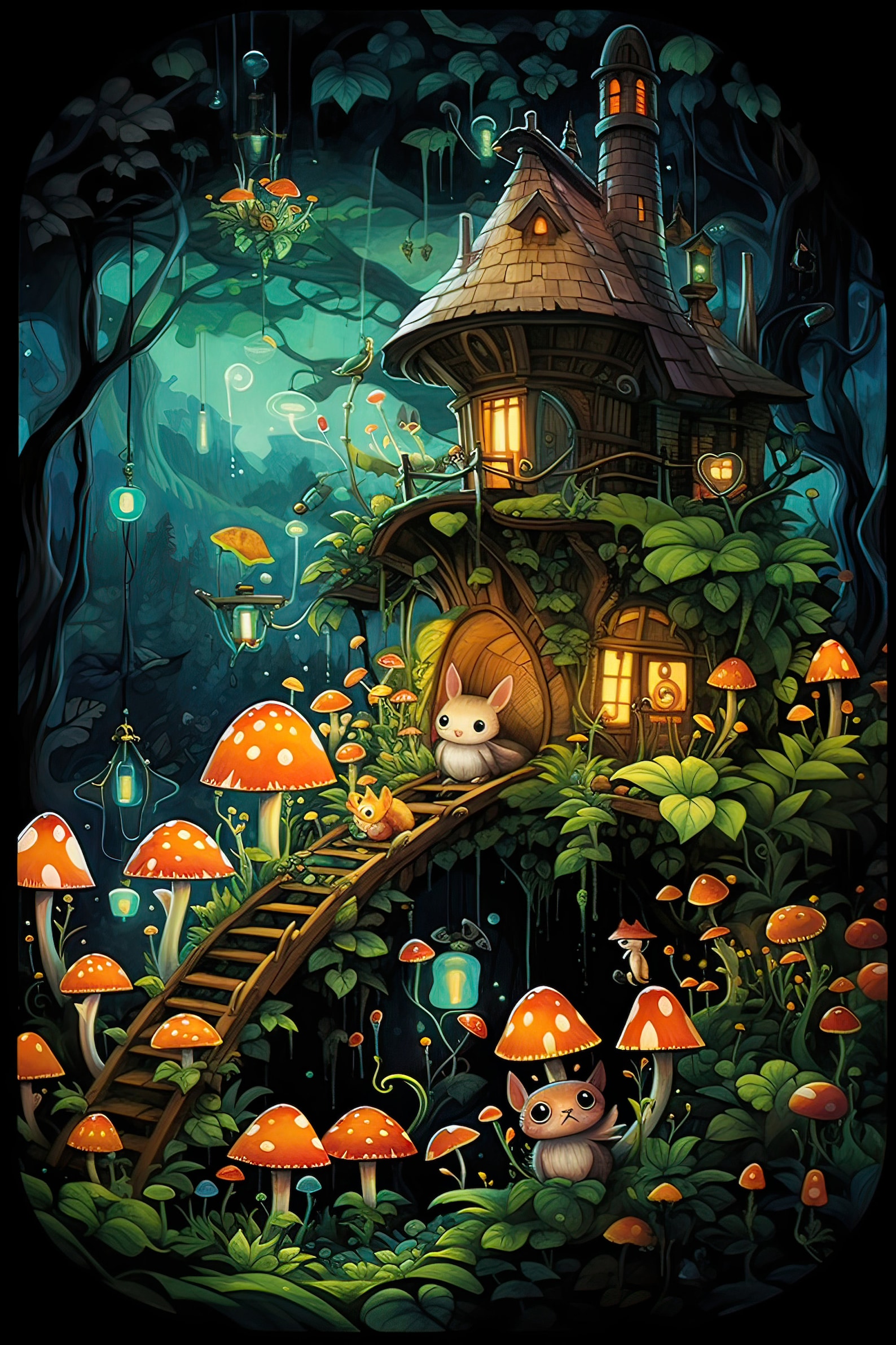 Whimsical Forest Creatures, Digital Print, Wall Art, AI Art, Children's ...