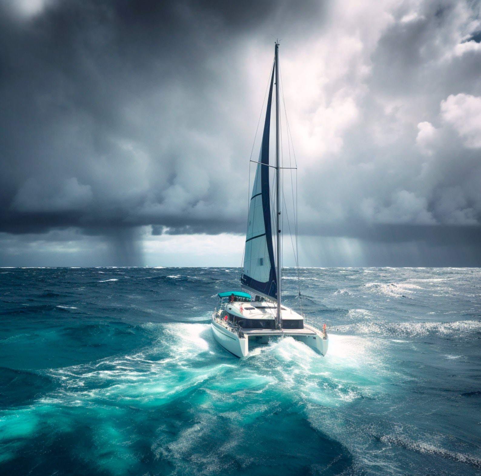 Catamaran in a Storm, Digital Print, AI Art, Boating Decor, Sailing and ...