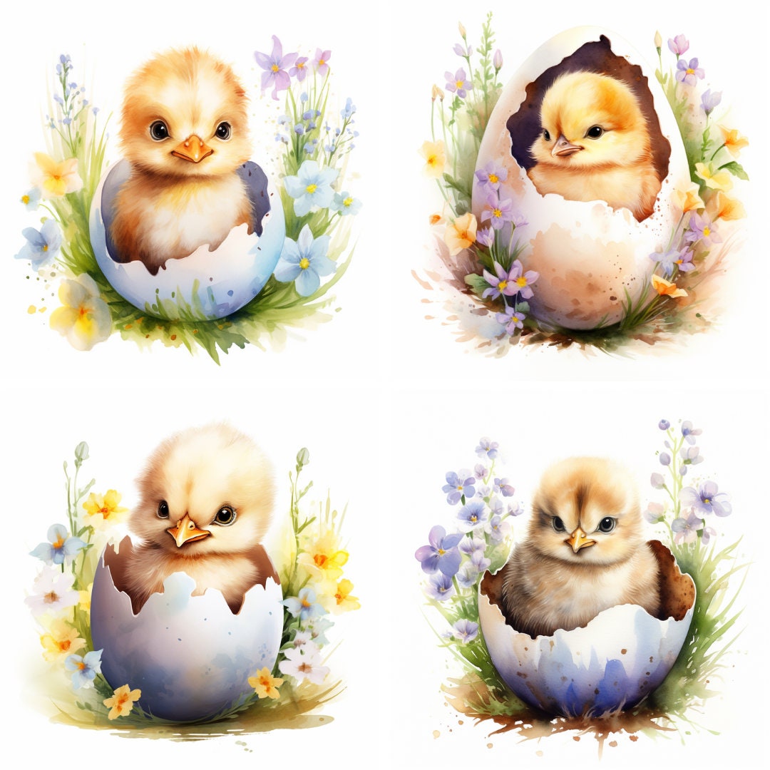 20 Baby Chicken Watercolor Clipart PNG Images, Easter Baby Chicken PNG ...