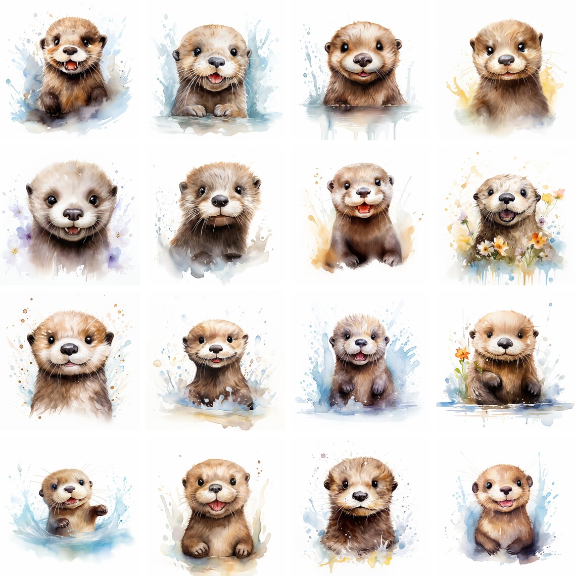 30 Otters Clipart Bundle, Cartoon Otter, Cute Baby Otter, Scrapbook ...