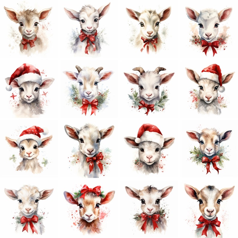 20 Goat Christmas Watercolor Clipart PNG Images, Cute Goat, Xmas Goat ...