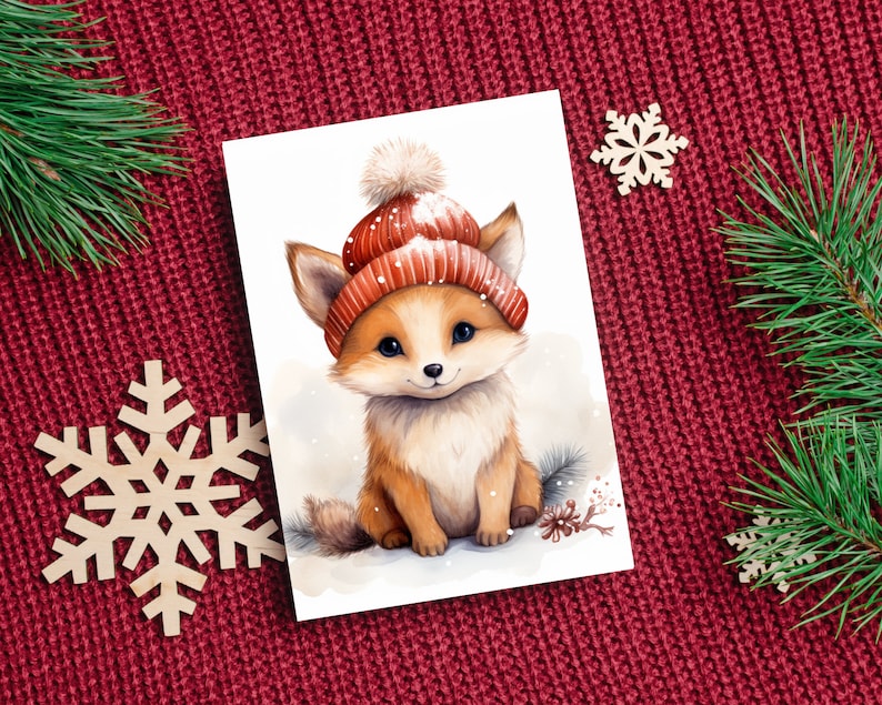20 Watercolor Christmas Fox Clipart PNG Images, Cute Foxes, Xmas Fox ...