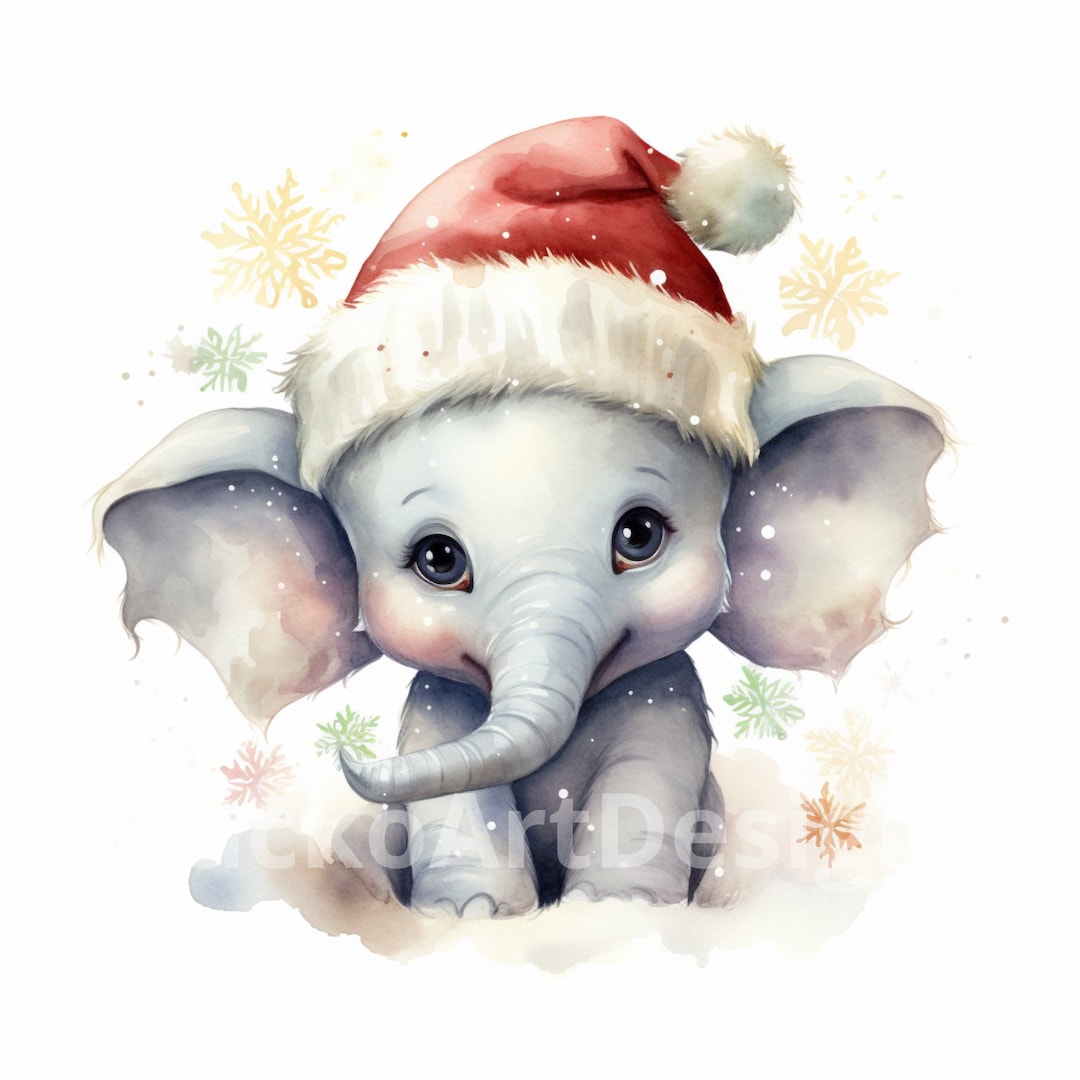 20 Baby Elephant Watercolor Christmas Clipart PNG Images, Baby Elephant ...