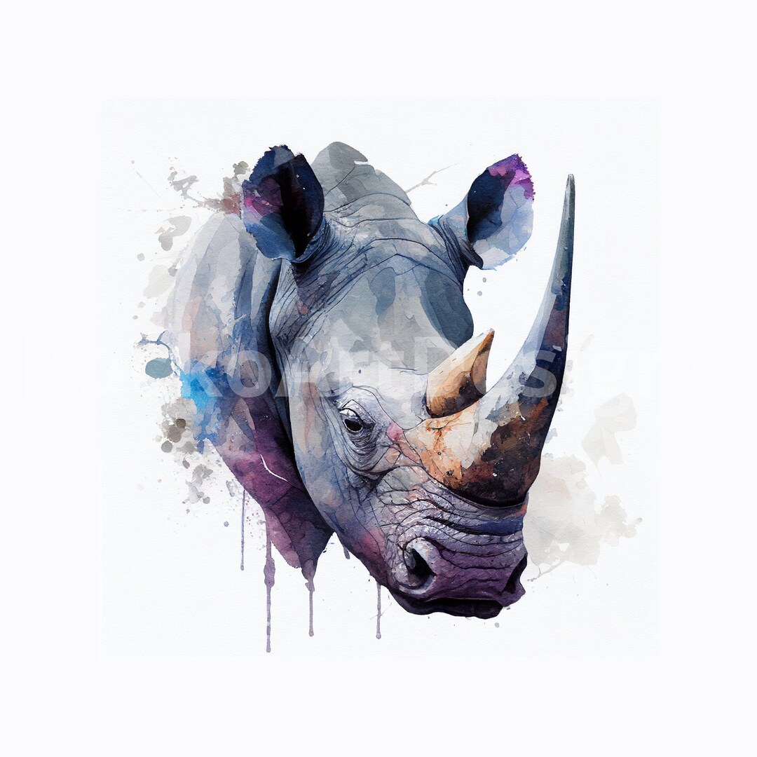 Rhinos Watercolor Clipart 20 High Quality PNG Images Digital Download ...