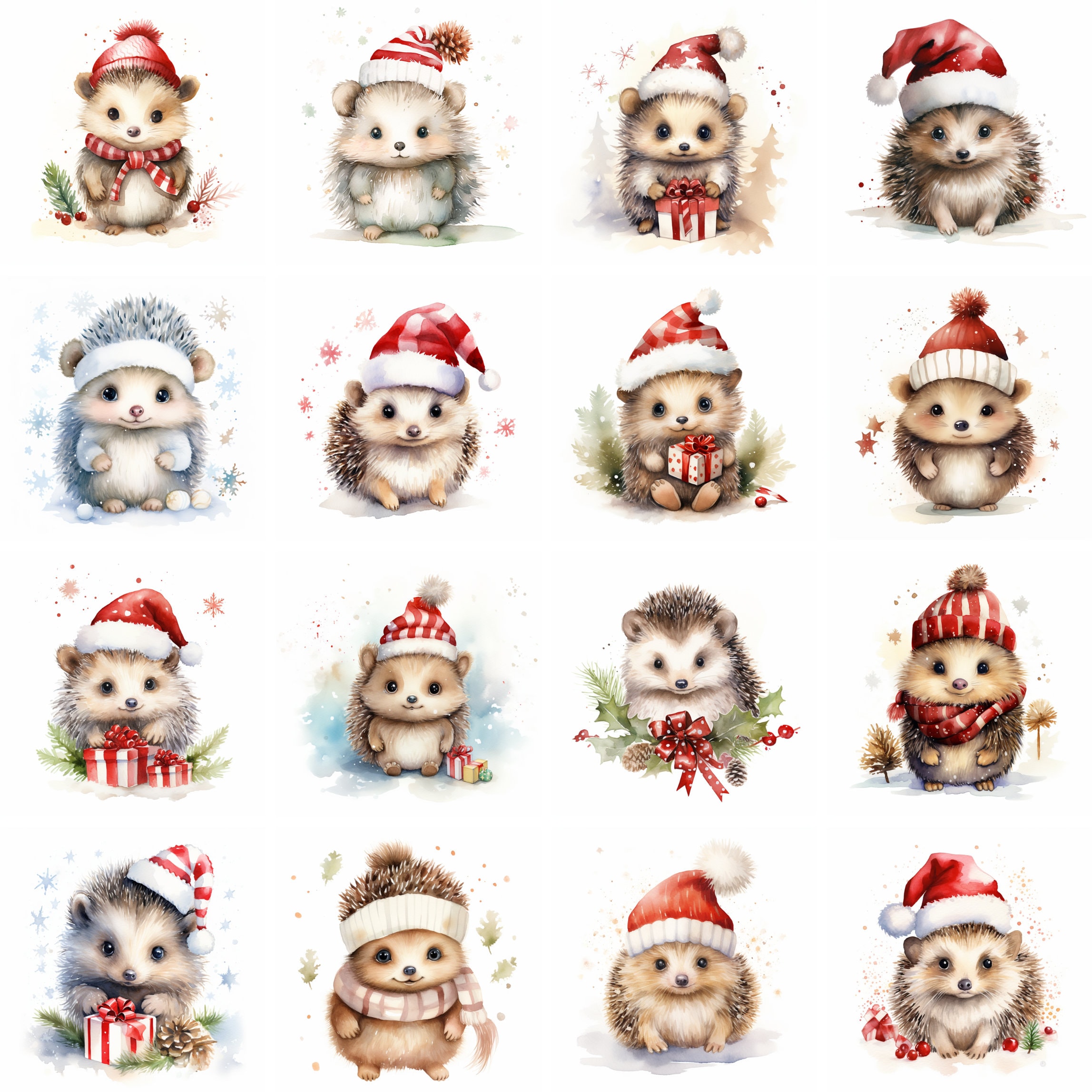 20 Hedgehogs Watercolor Christmas Clipart PNG Images, Cute Hedgehog ...