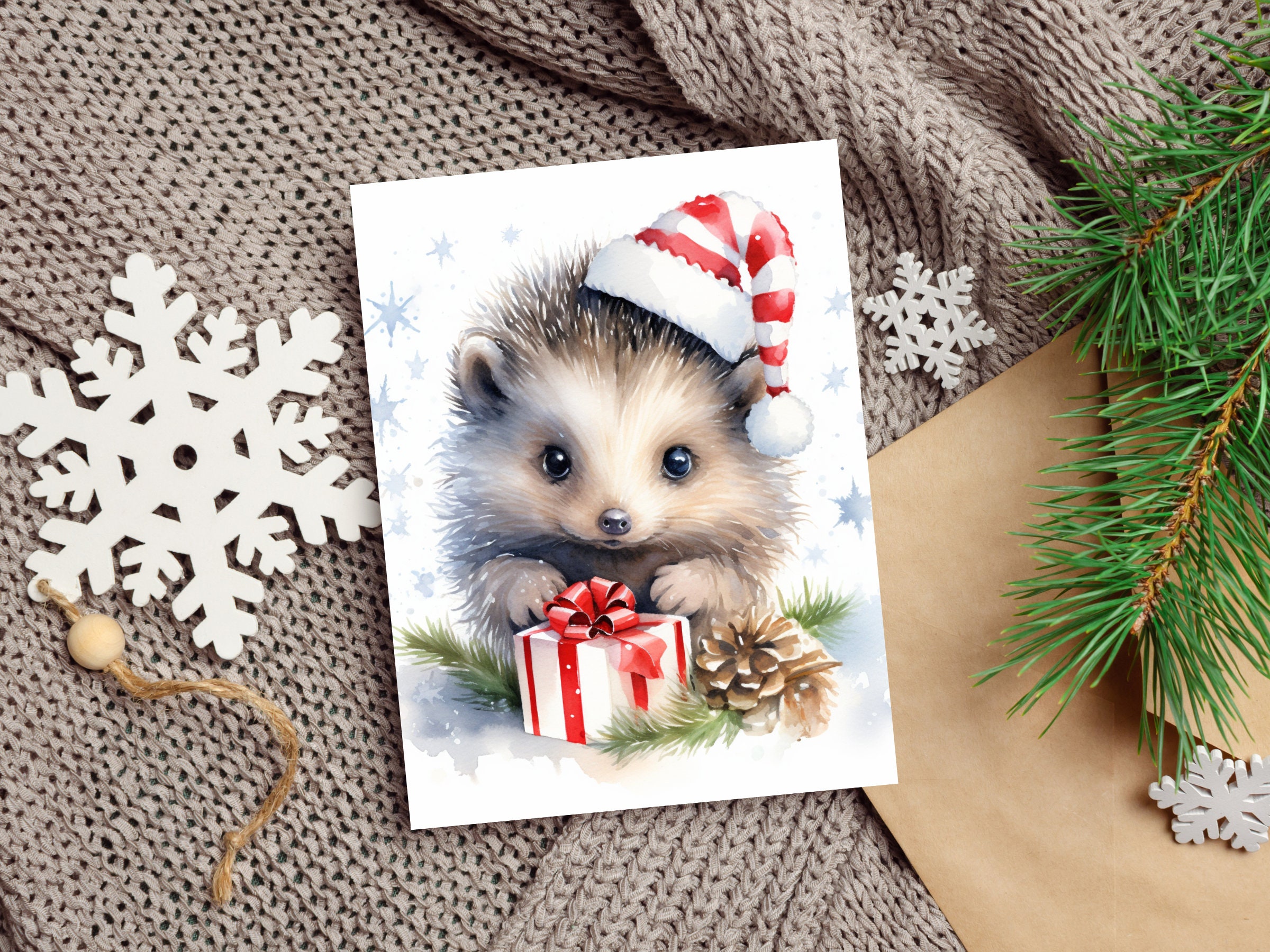 20 Hedgehogs Watercolor Christmas Clipart PNG Images, Cute Hedgehog ...