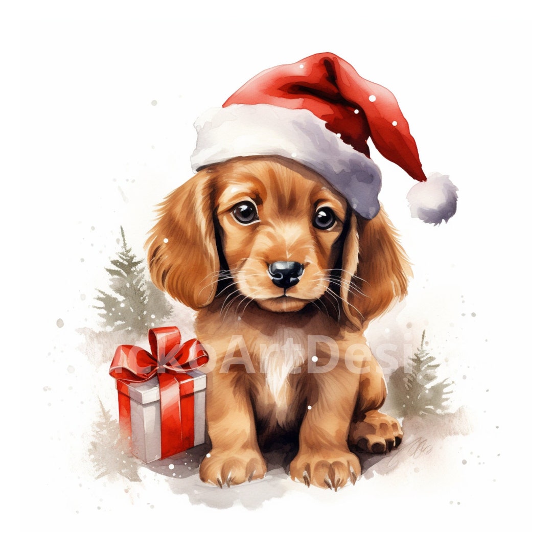 20 Puppies Christmas Watercolor Clipart PNG Images, Cute Puppy, Xmas ...