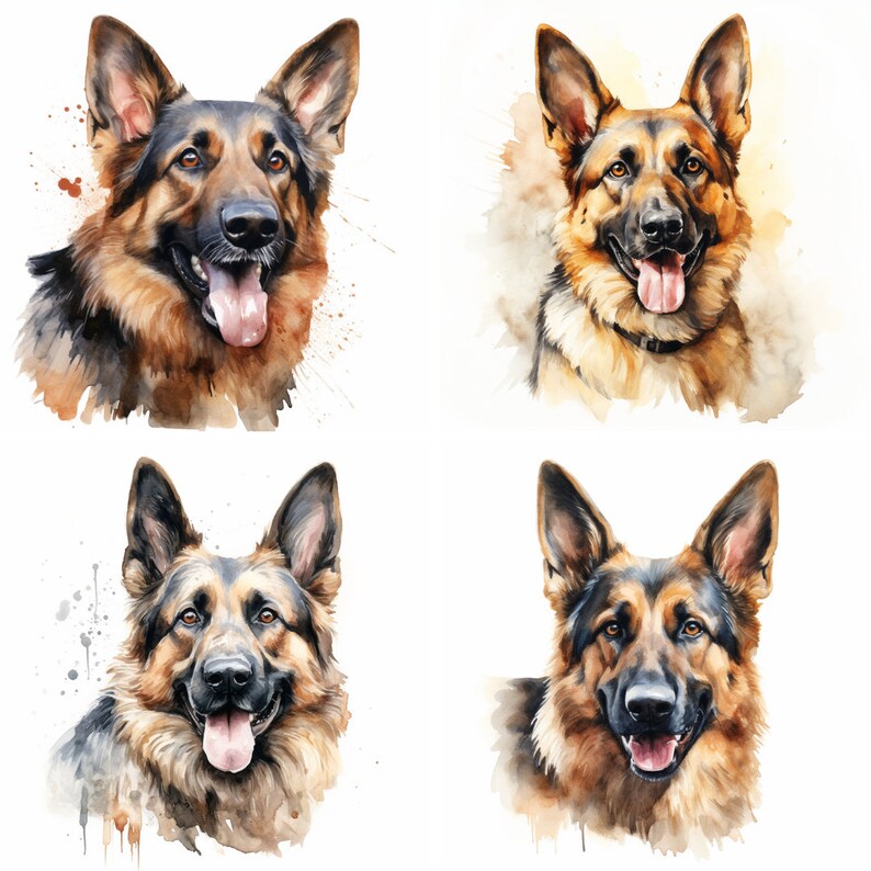 20 German Shepherd Dog and Puppy Watercolor Clipart PNG Images, German ...
