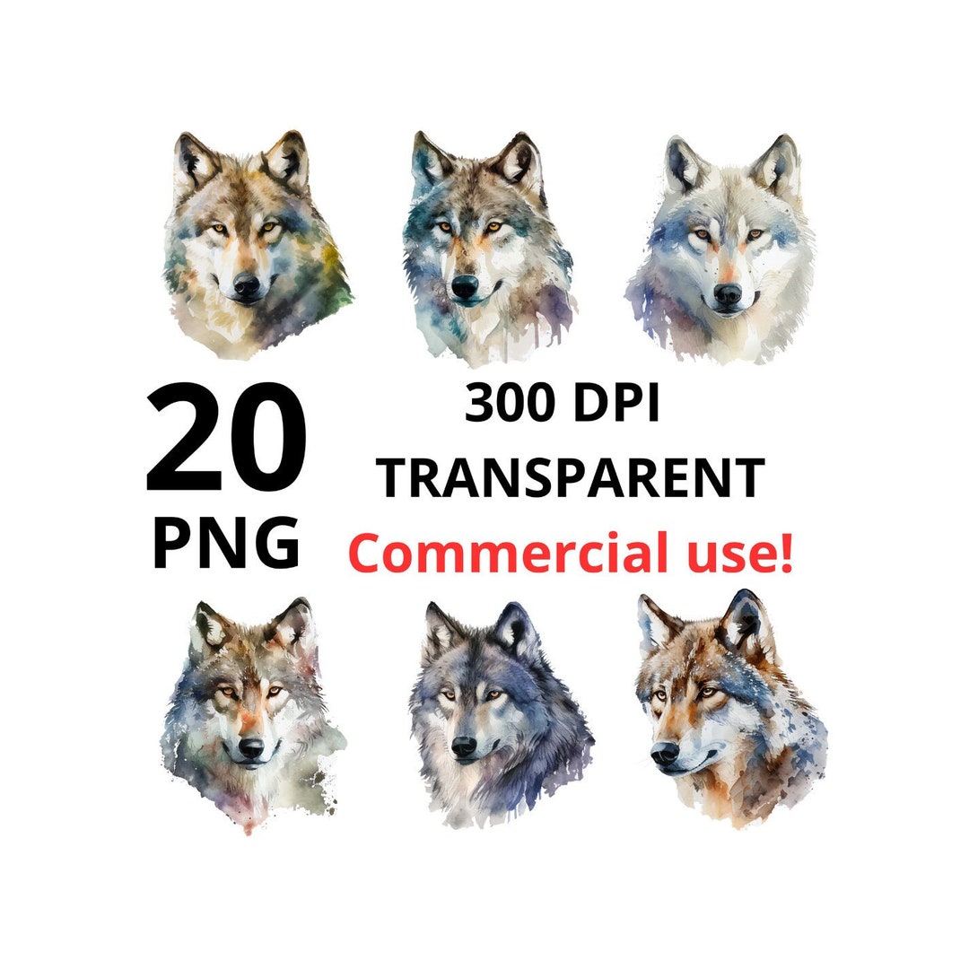 Wolves Watercolor Clipart - 20 High Quality PNG Images Digital Download ...