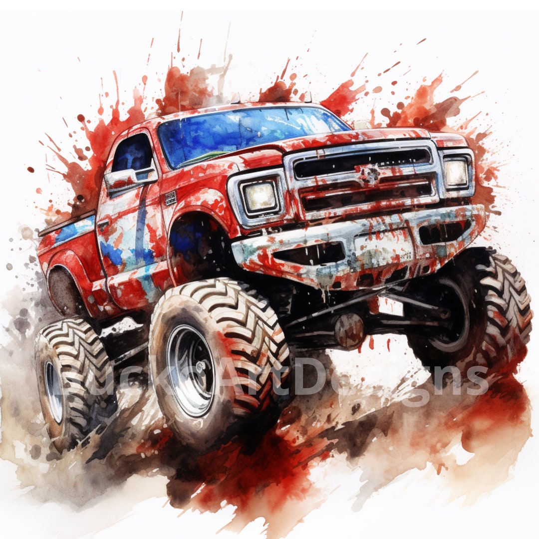 20 Monster Trucks Watercolor Clipart PNG Images, Monster Truck Shows ...