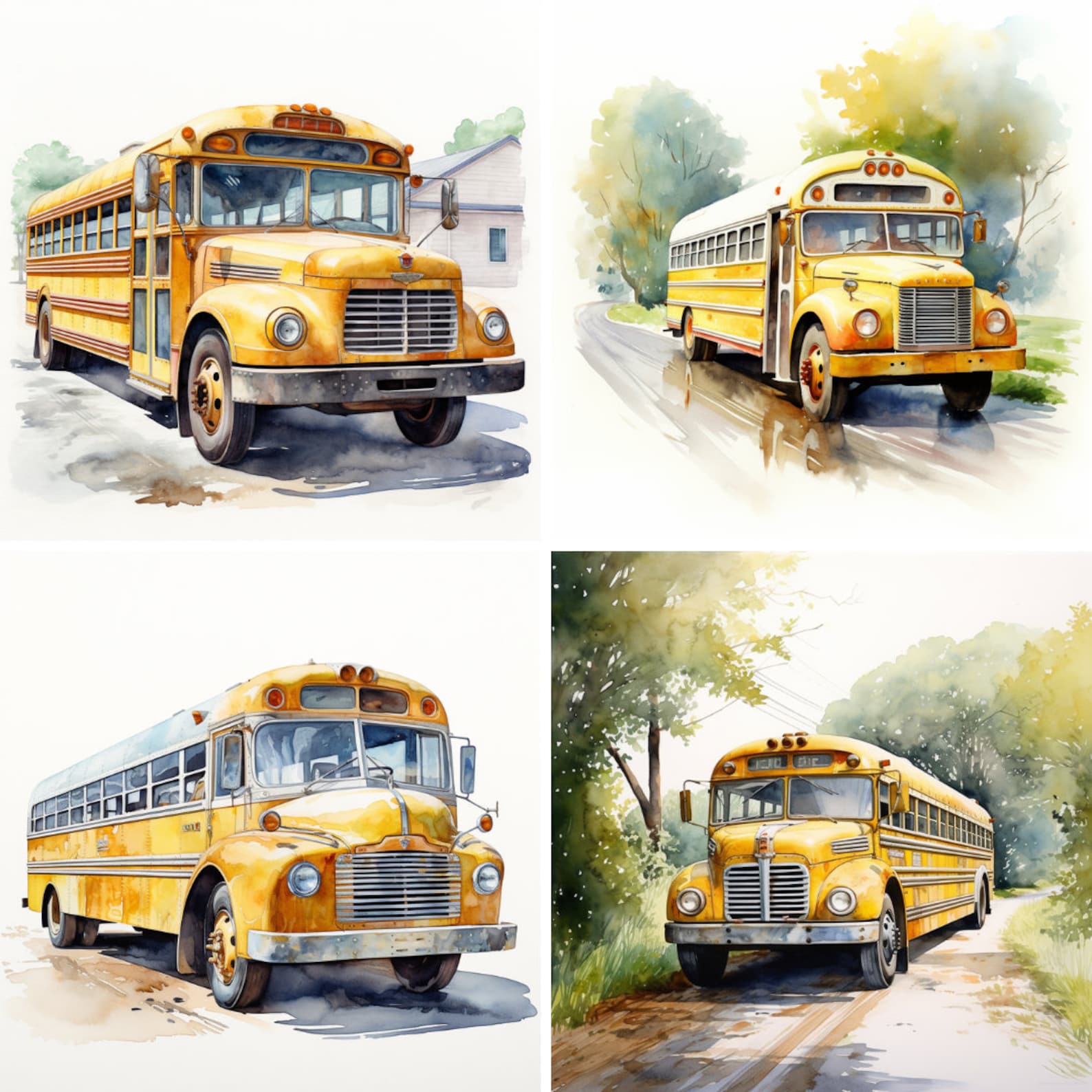 20 School Bus Watercolor Clipart PNG Images, Vintage School Bus, Retro ...