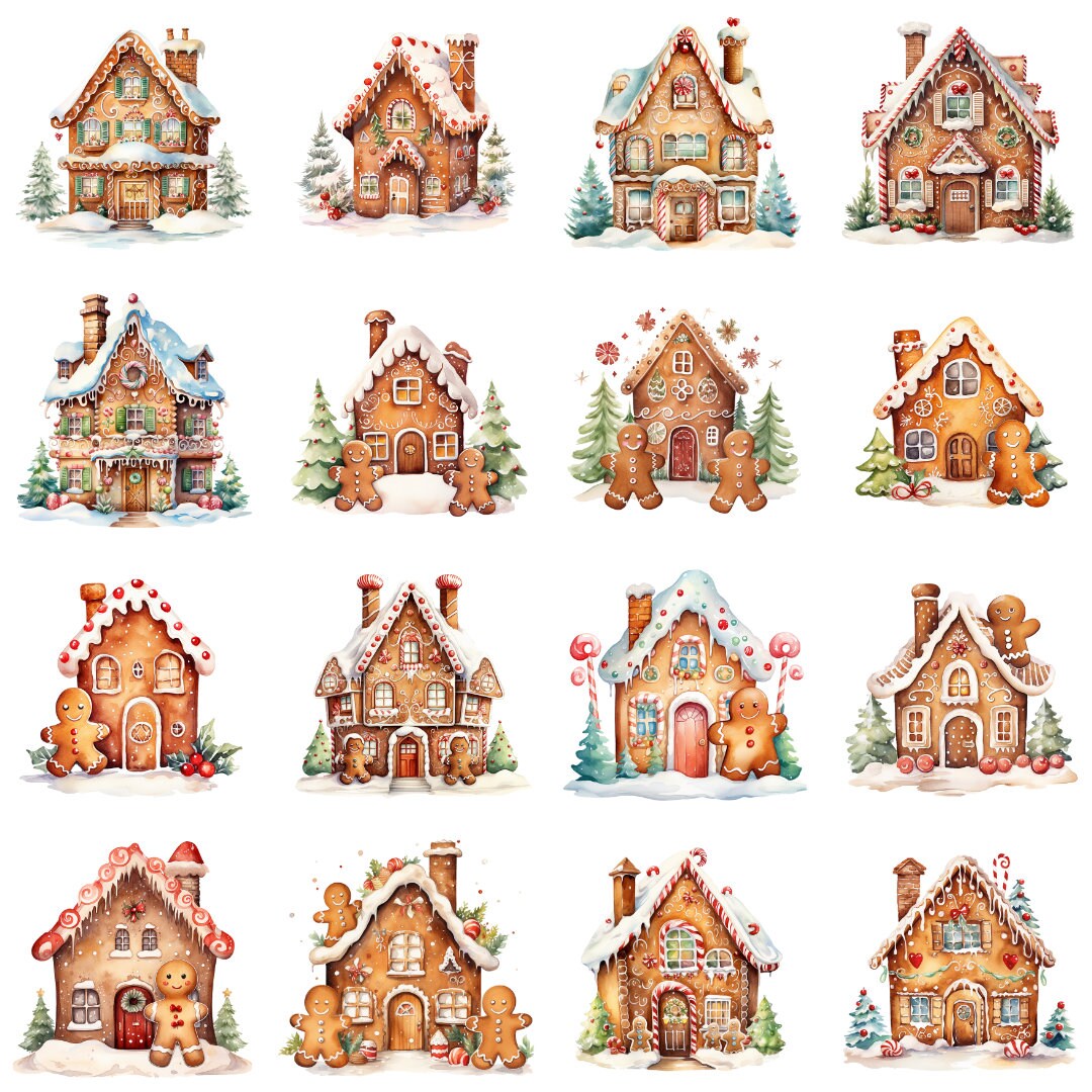 25 Watercolor Gingerbread Houses Clipart PNG Images, Xmas, Festive ...