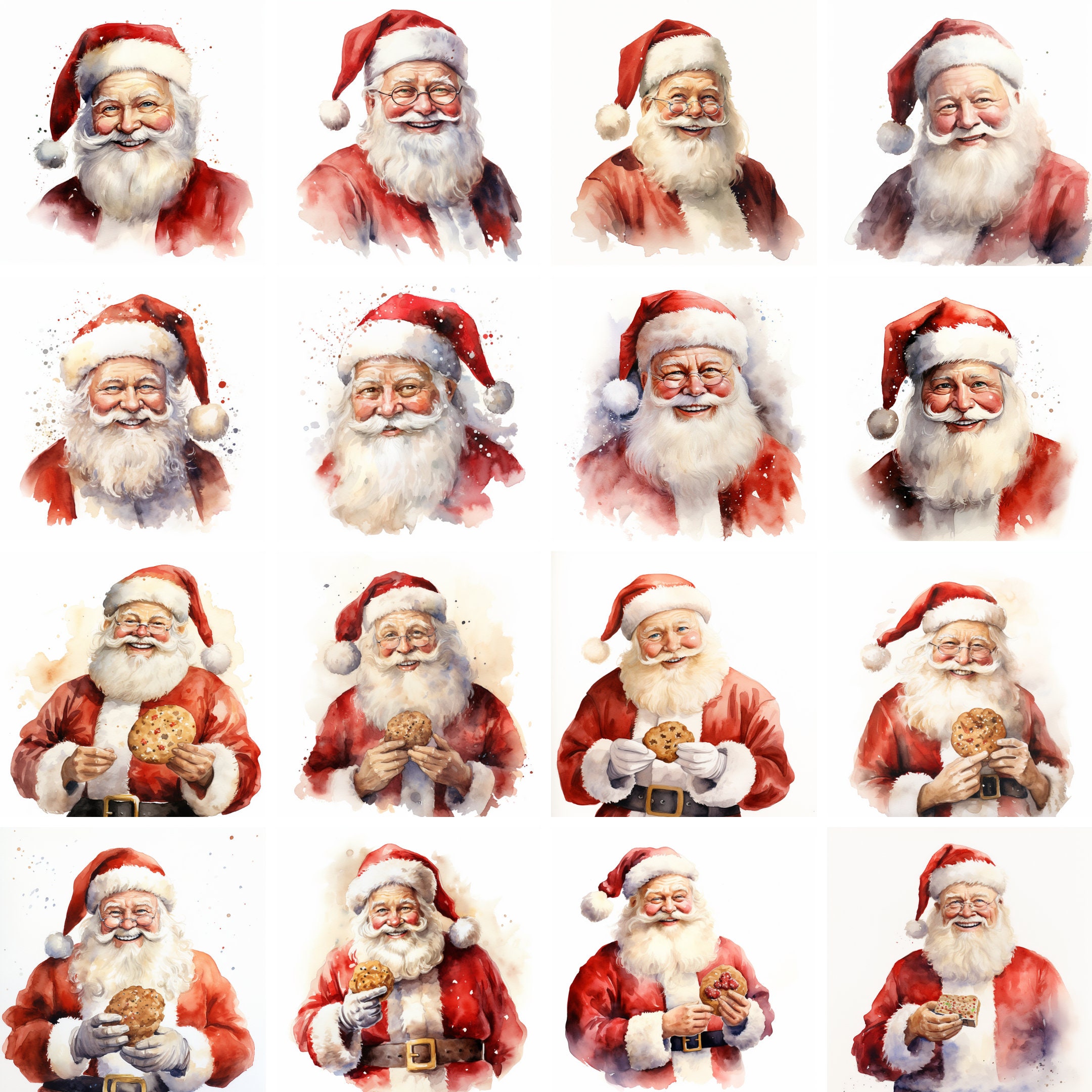 20 Santa Claus Watercolor Christmas Clipart PNG Images Santa - Etsy