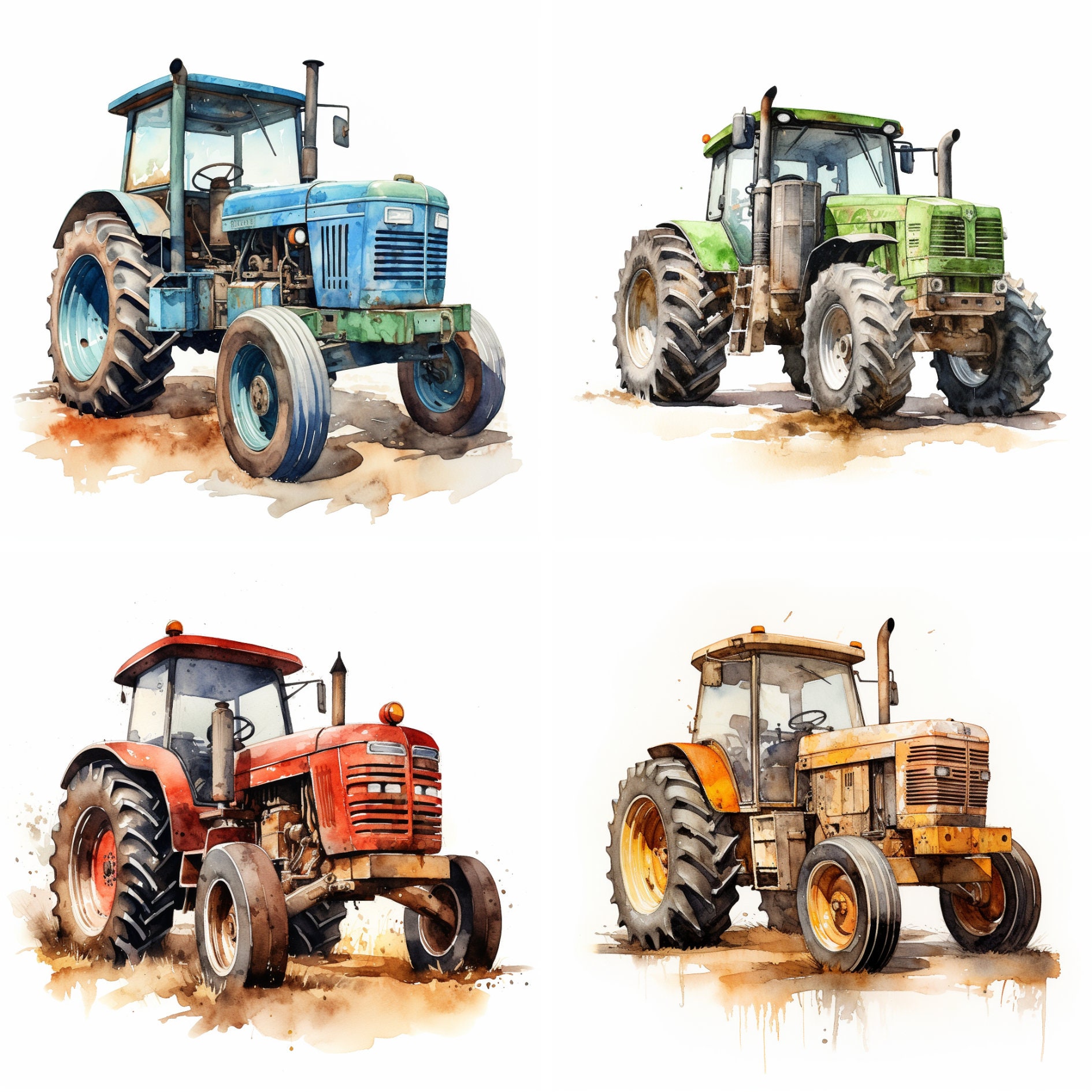20 Tractor Watercolor Clipart PNG Images Farmer Tractor Farm - Etsy