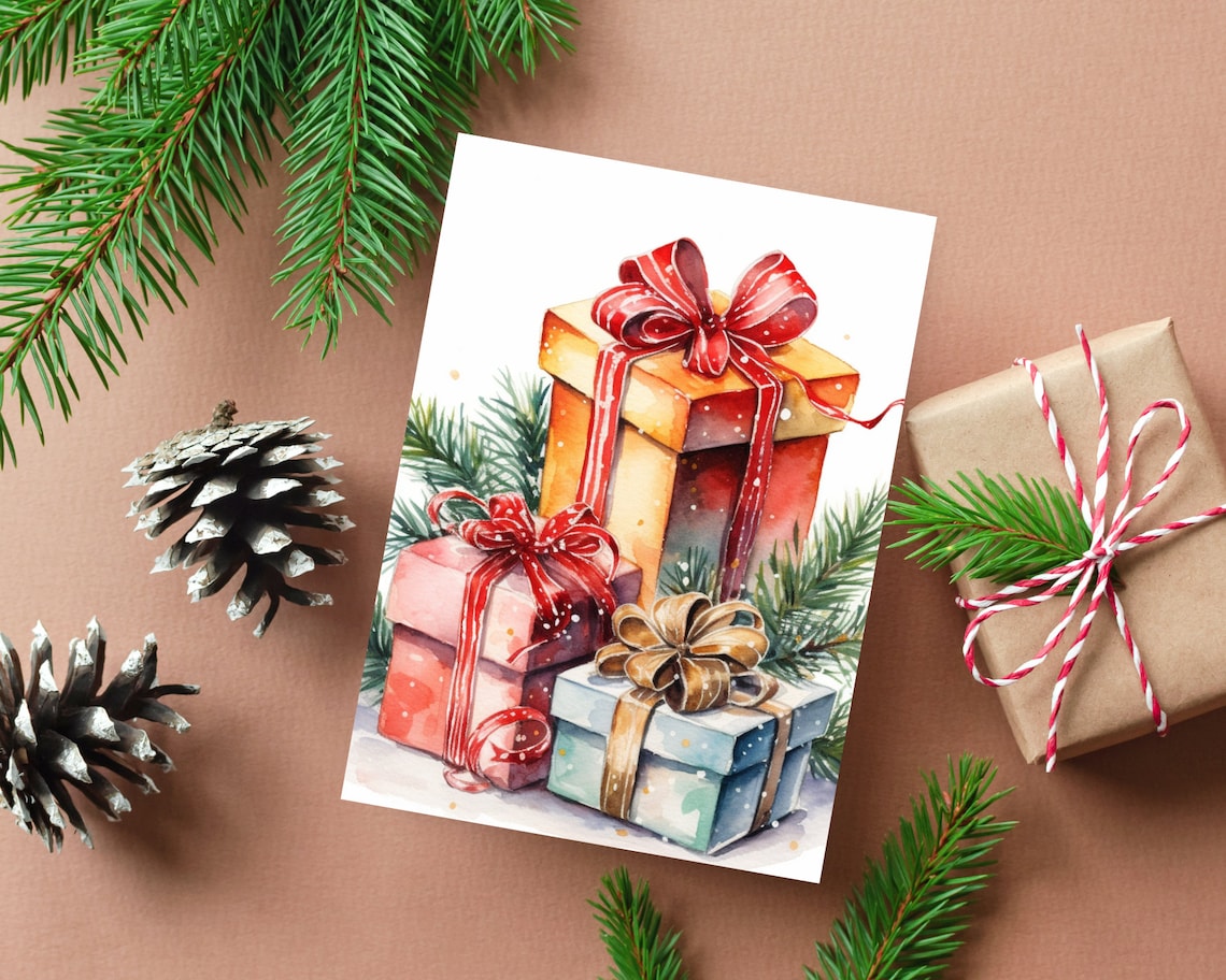 50 Watercolor Christmas Gifts Clipart PNG Images, Xmas, Gift Boxes Clip ...