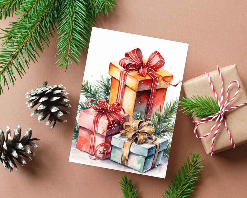 50 Watercolor Christmas Gifts Clipart PNG Images, Xmas, Gift Boxes Clip ...