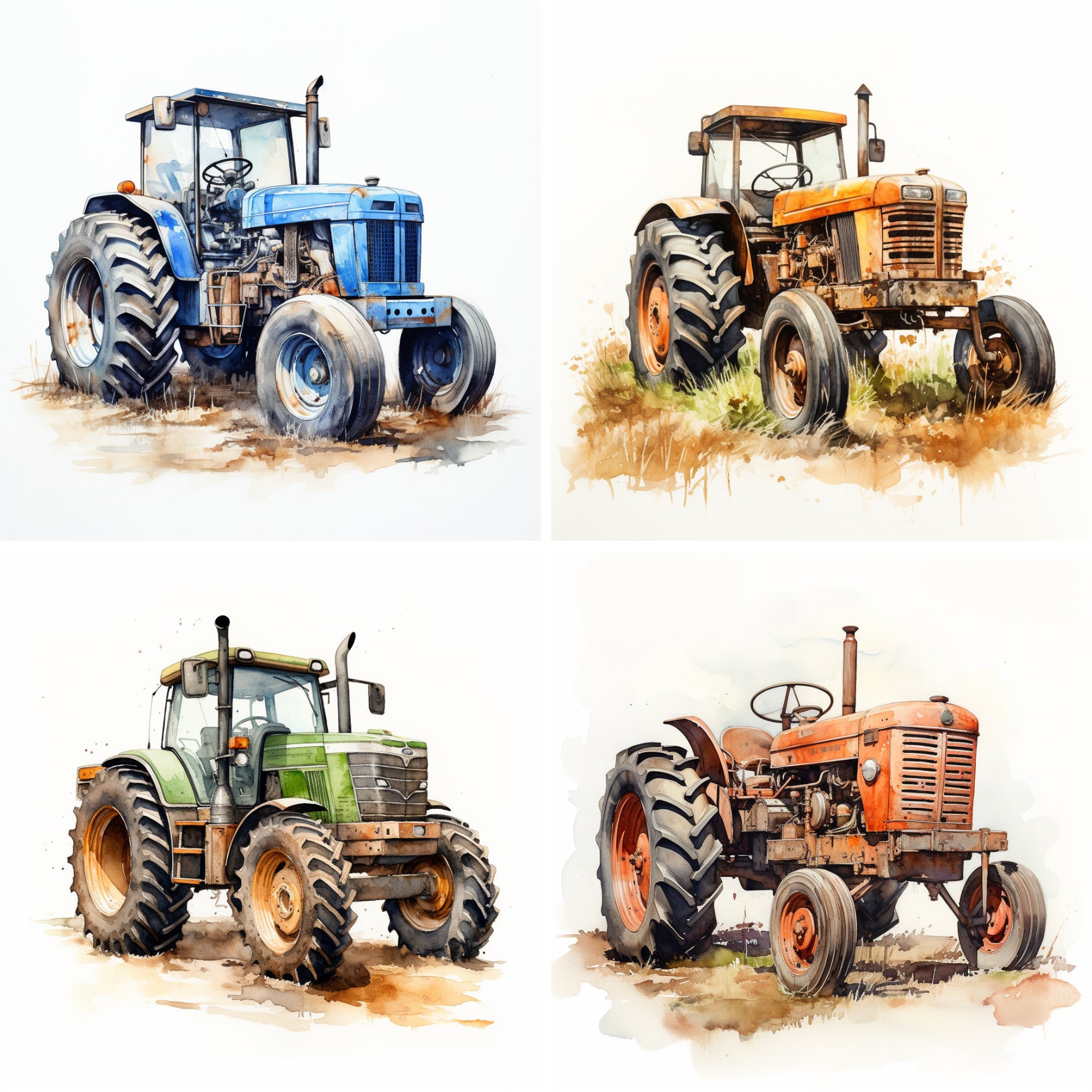 20 Tractor Watercolor Clipart PNG Images Farmer Tractor Farm - Etsy