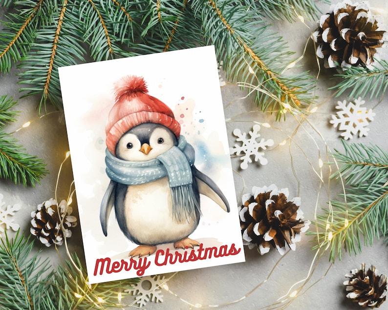 20 Watercolor Christmas Penguin Clipart PNG Images, Digital Paper Craft ...