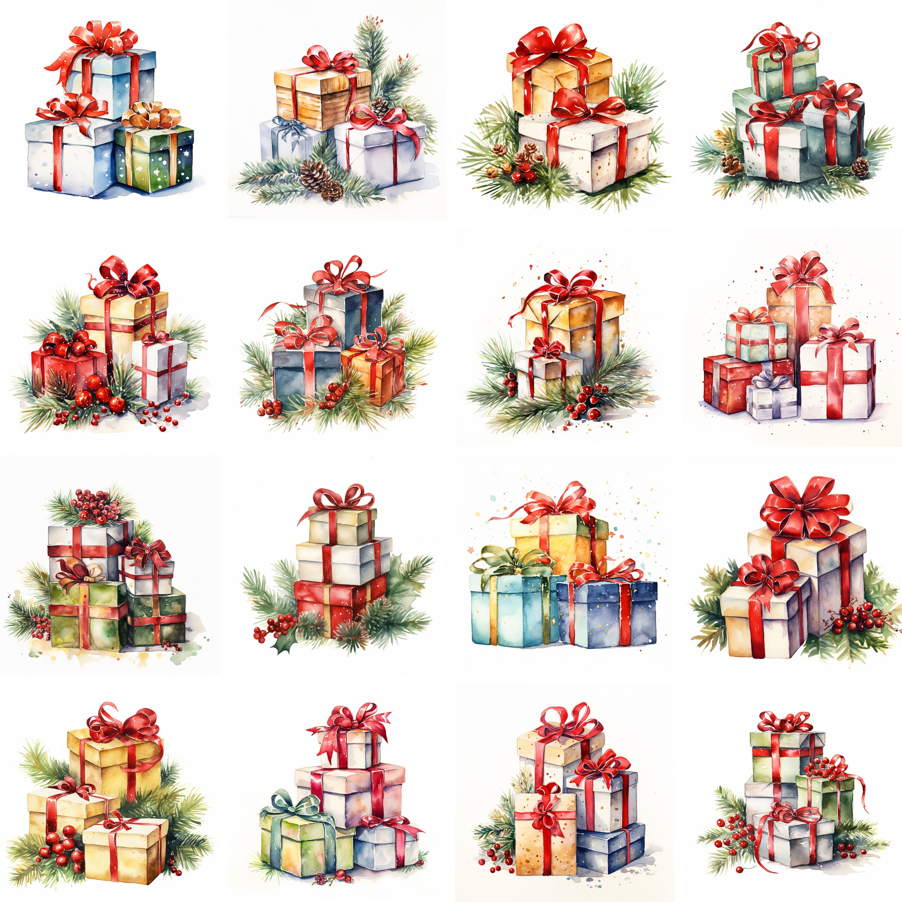 50 Watercolor Christmas Gifts Clipart PNG Images, Xmas, Gift Boxes Clip ...