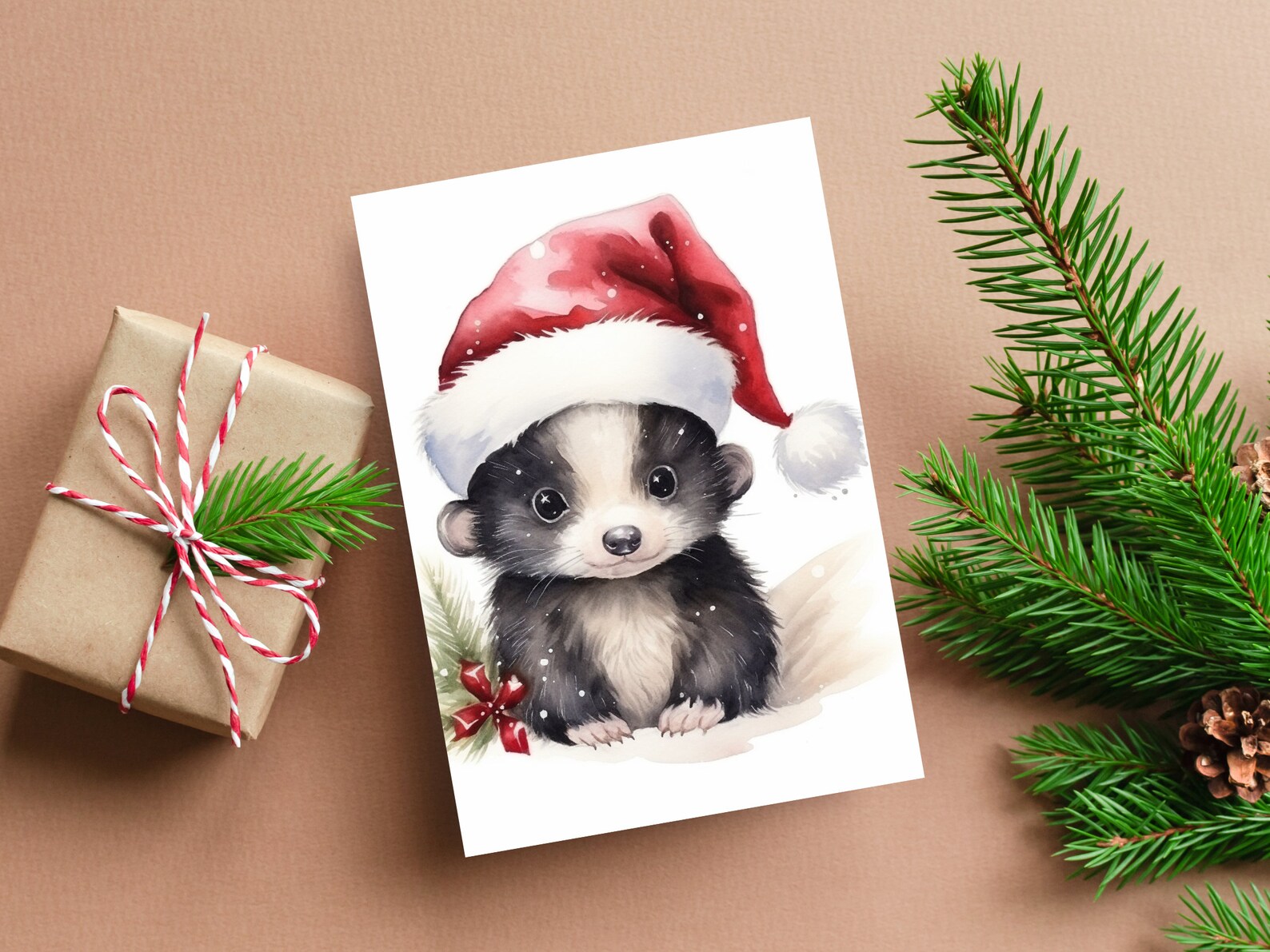 20 Skunks Watercolor Christmas Clipart PNG Images, Cute Skunk, Xmas ...