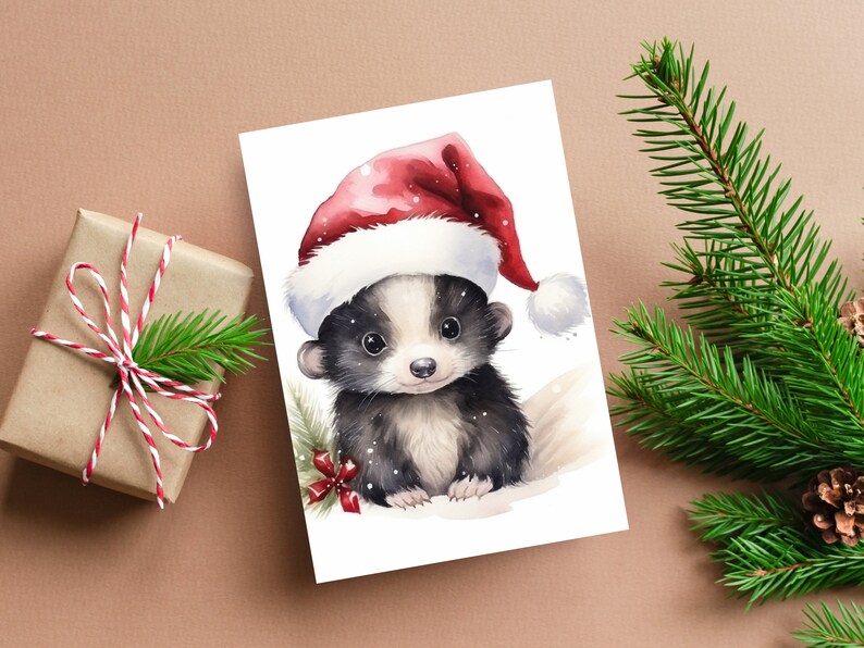20 Skunks Watercolor Christmas Clipart PNG Images, Cute Skunk, Xmas ...