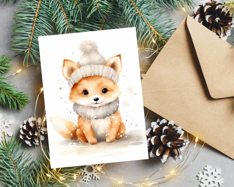 20 Watercolor Christmas Fox Clipart PNG Images, Cute Foxes, Xmas Fox ...