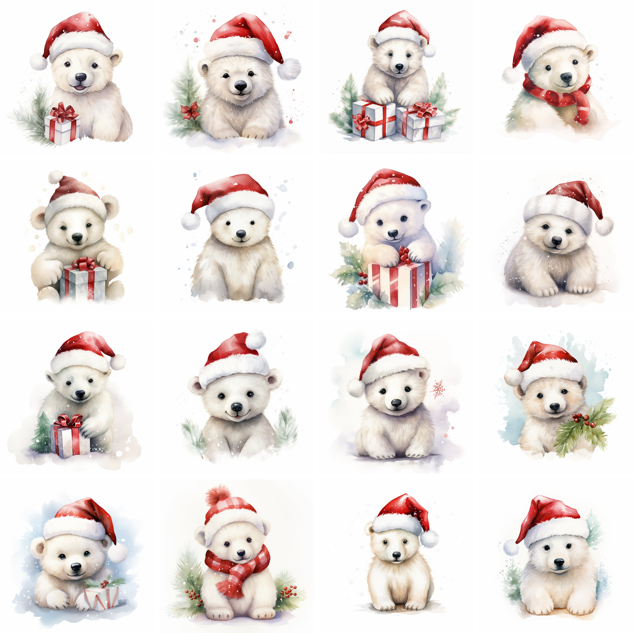 20 Polar Bear Watercolor Christmas Clipart PNG Images, Polar Bear ...