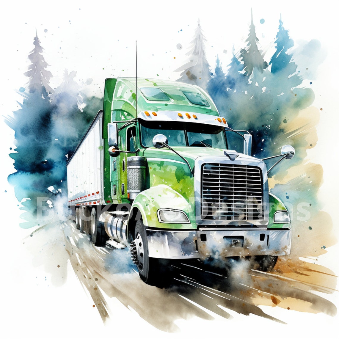 20 Semi Truck Watercolor Clipart PNG Images, Big Truck, American Truck ...