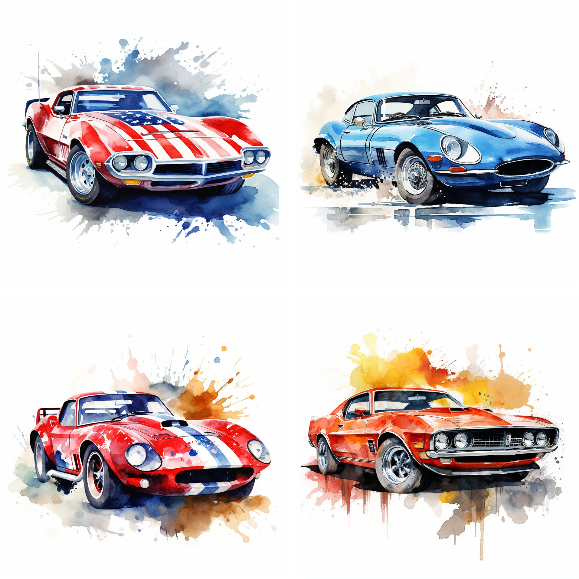 20 American Sports Cars Watercolor Clipart PNG Images, American Muscle ...
