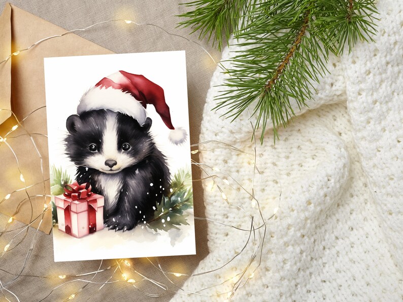 20 Skunks Watercolor Christmas Clipart PNG Images, Cute Skunk, Xmas ...