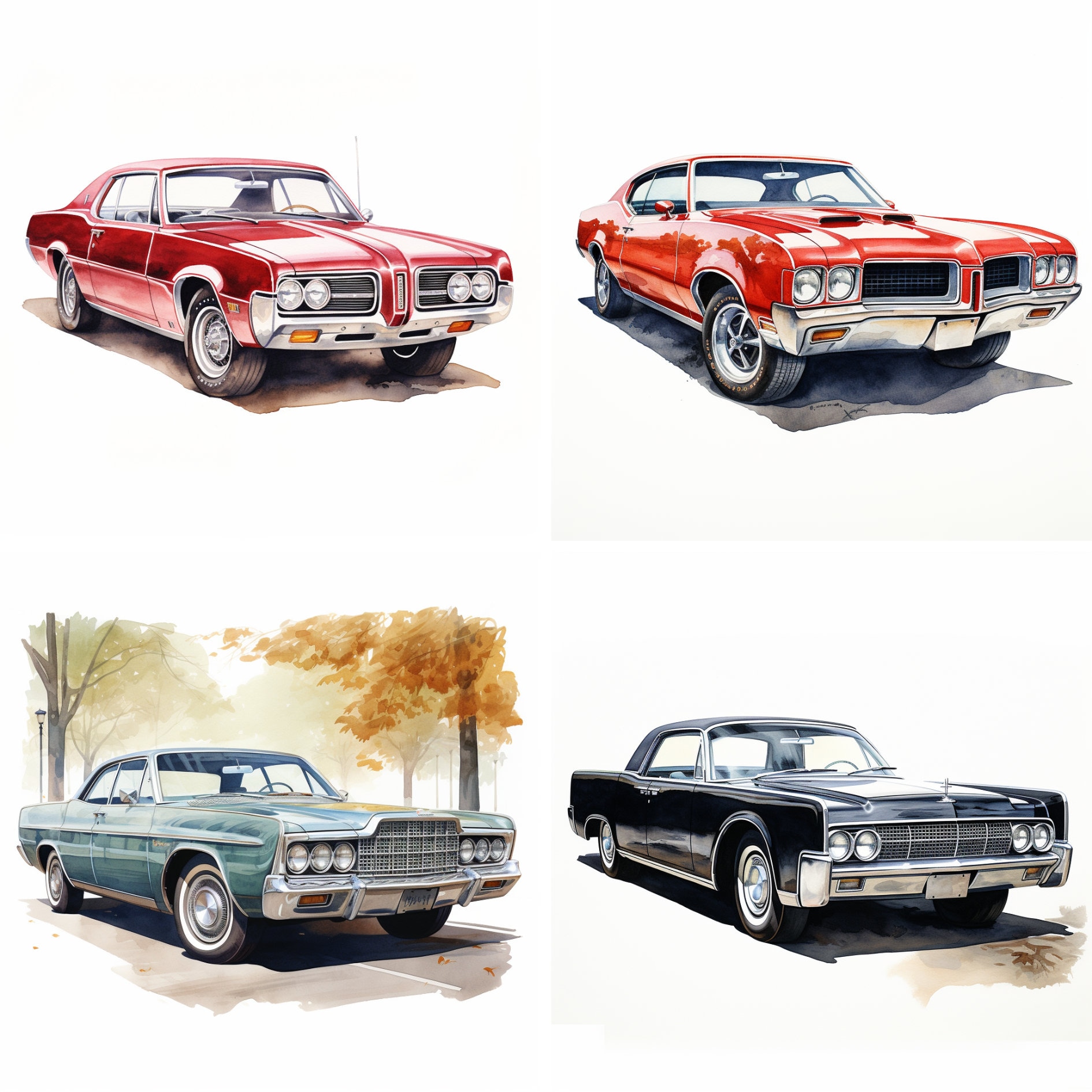30 American Classic Cars of the 20th Century Watercolor Clipart PNG ...
