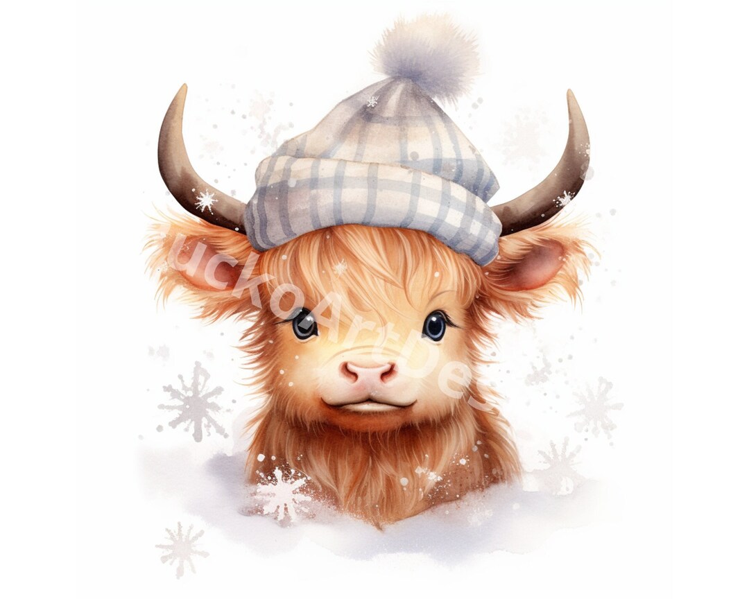 50 Watercolor Christmas Baby Highland Cows Clipart PNG Images ...