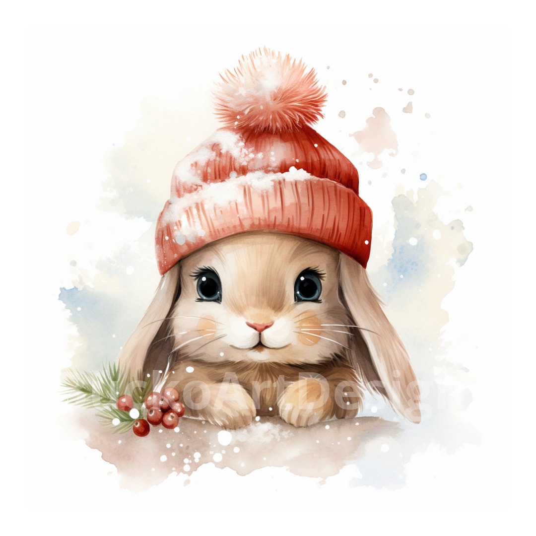 20 Rabbit Watercolor Christmas PNG Clipart Bundle, Cute Bunny, Winter ...